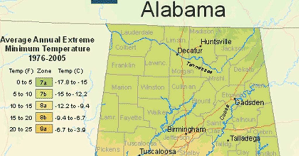 USDA Hardiness Zone Map For Alabama - The Garden Magazine